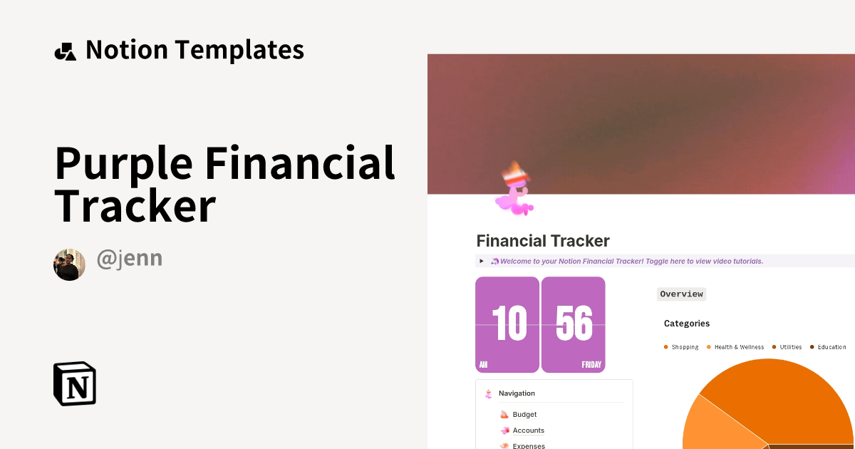 Purple Financial Tracker Template by Jenn | Notion Marketplace