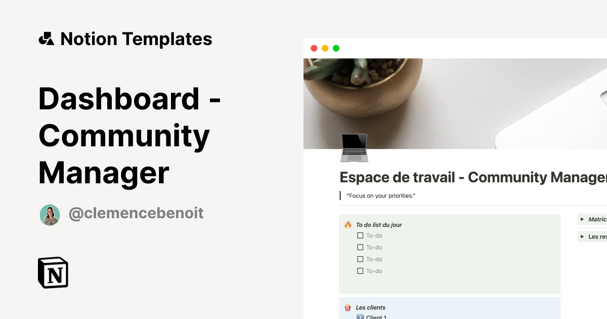 Dashboard - Community Manager Template by Clem | Notion Marketplace