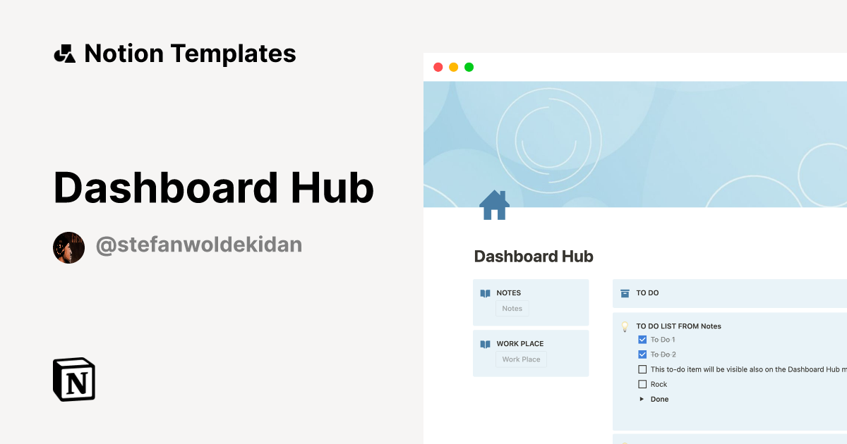 Dashboard Hub Template by Stefan Woldekidan | Notion Marketplace