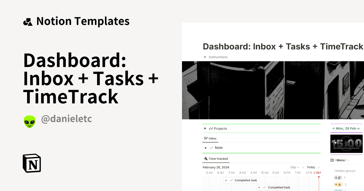 Dashboard: Inbox + Tasks + TimeTrack Template | Notion Marketplace