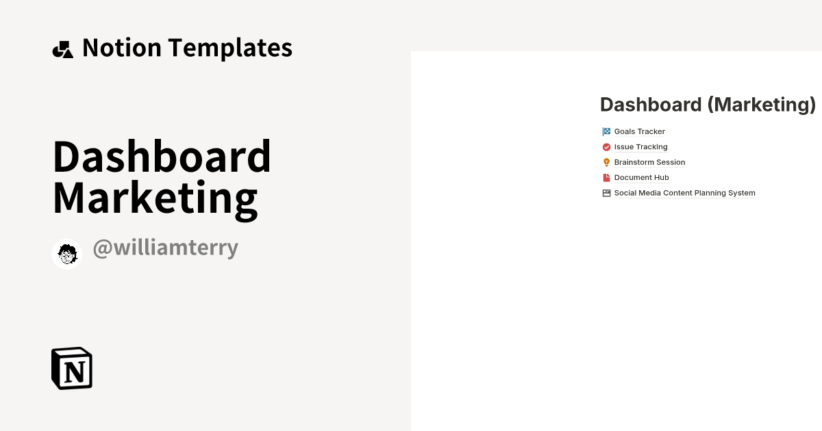 Dashboard Marketing Template by William Terry | Notion Marketplace