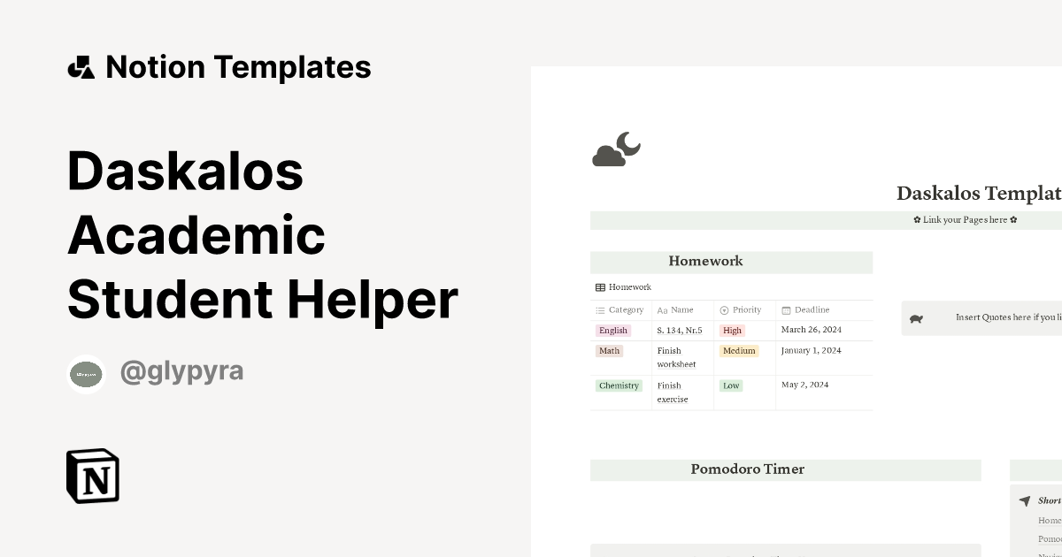 Daskalos Academic Student Helper Template | Notion Marketplace