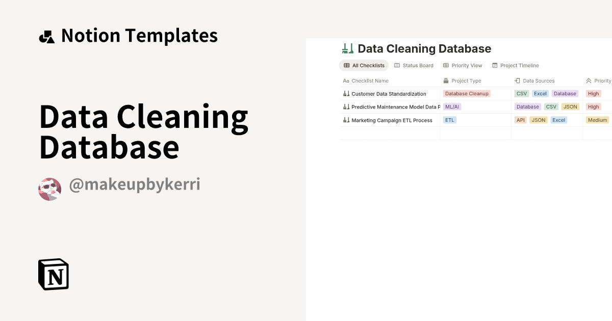 Data Cleaning Database Template | Notion Marketplace