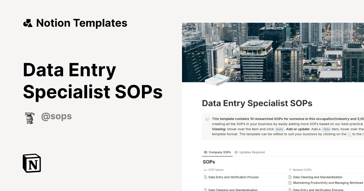 Data Entry Specialist SOPs Template by SOPs | Notion Marketplace