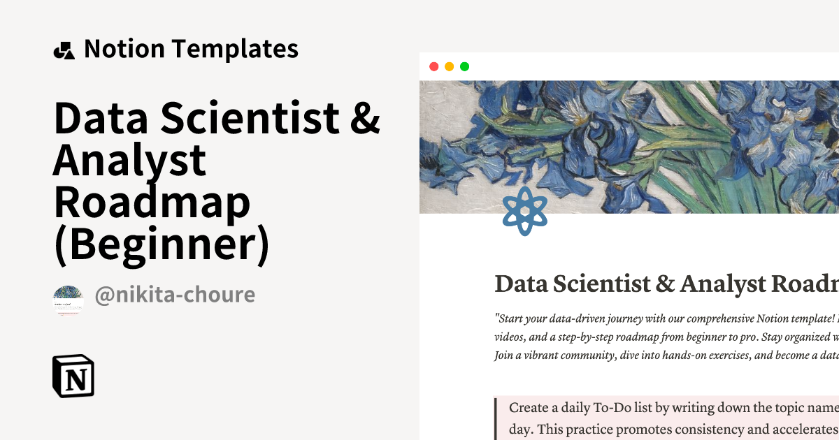 Data Scientist & Analyst Roadmap (Beginner) Template by Nikita Choure | Notion Marketplace