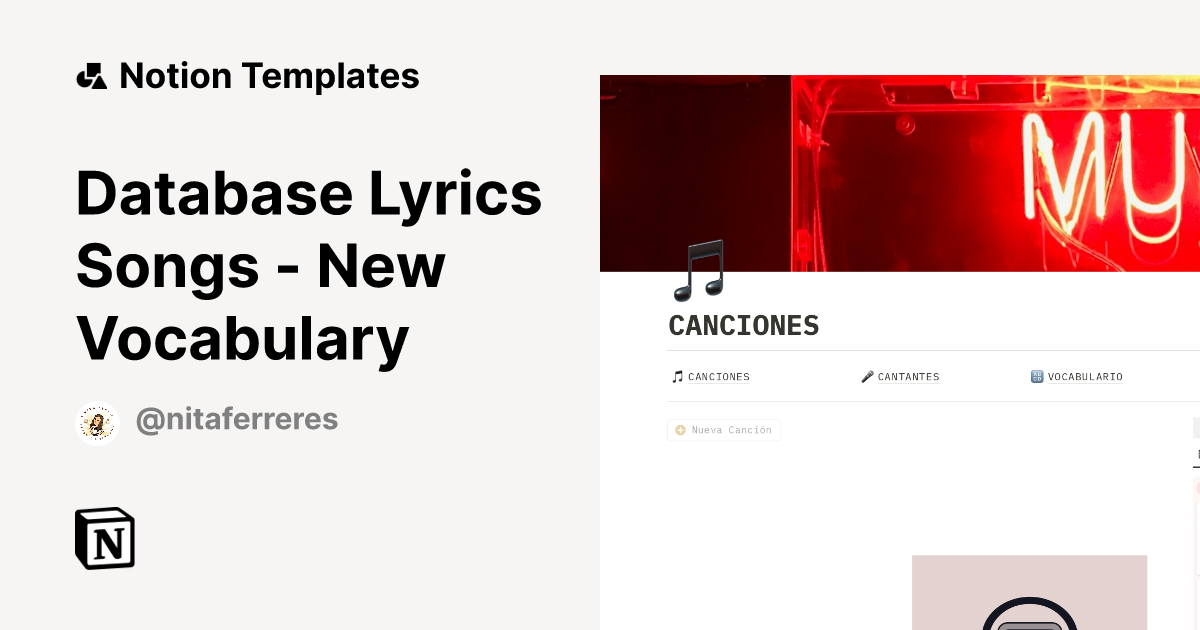 Database Lyrics Songs - New Vocabulary Template by Nita Ferreres ...