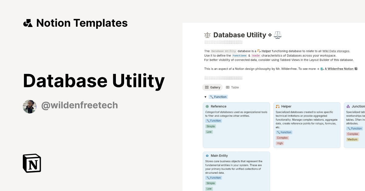 Database Utility Template by Sean • Wildenfree Tech | Notion Marketplace