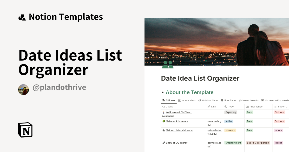 Date Ideas List Organizer Template by Katy Stalcup | Notion Marketplace