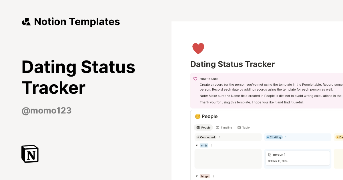 Dating Status Tracker Template | Notion Marketplace