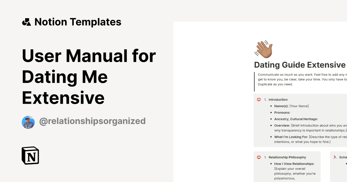 User Manual for Dating Me Extensive Template | Notion Marketplace