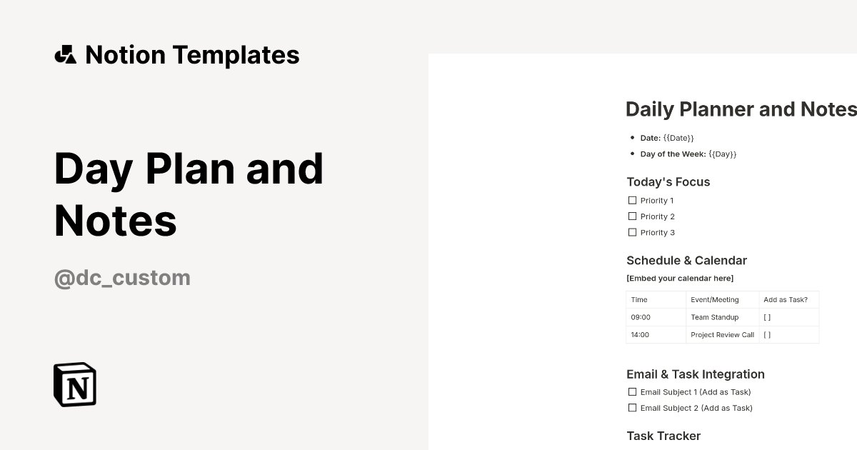 Day Plan and Notes Template | Notion Marketplace