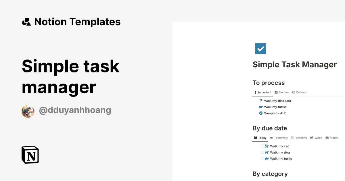 Simple task manager Template by dduyanhhoang | Notion Marketplace
