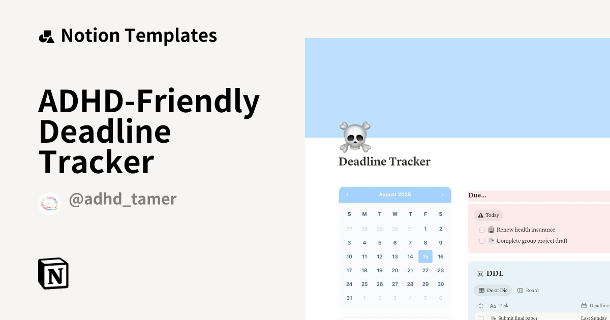 ADHD-Friendly Deadline Tracker Template by Lumos | Notion Marketplace