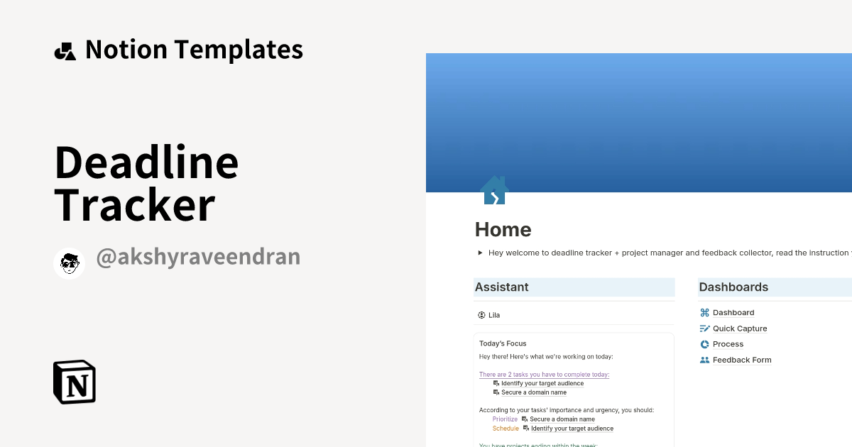 Deadline Tracker Template | Notion Marketplace