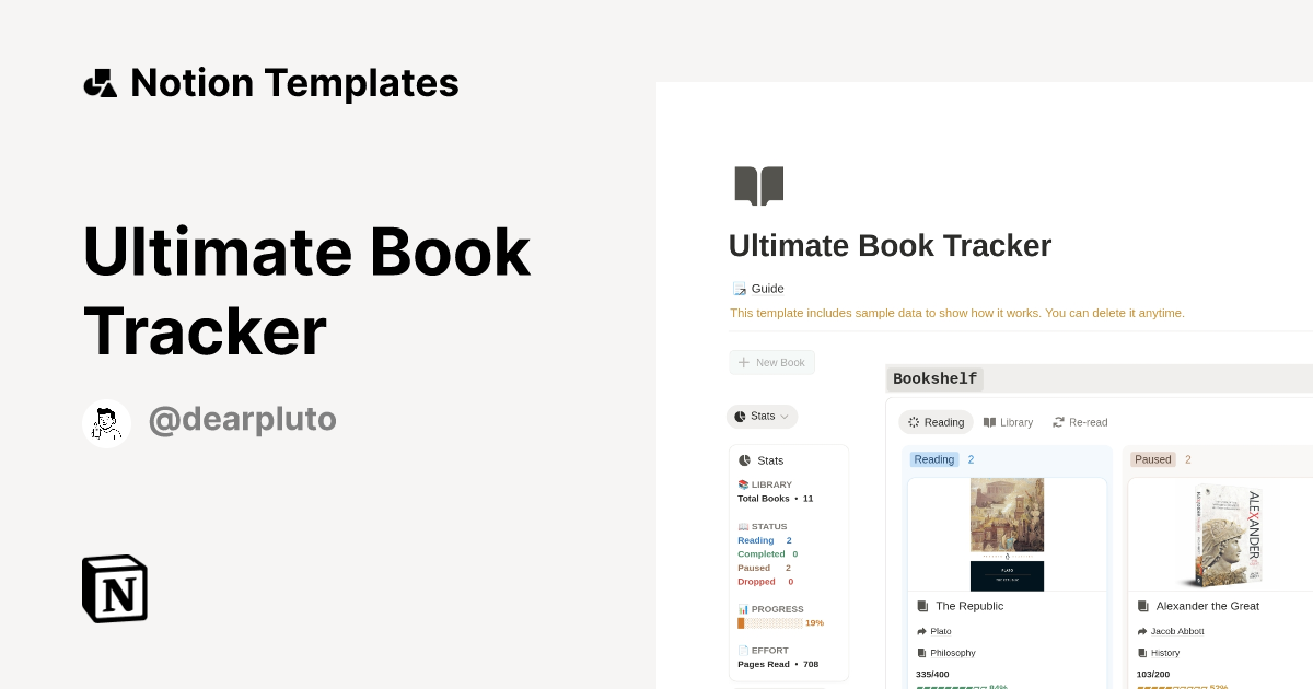 Ultimate Book Tracker Template by dearpluto | Notion Marketplace