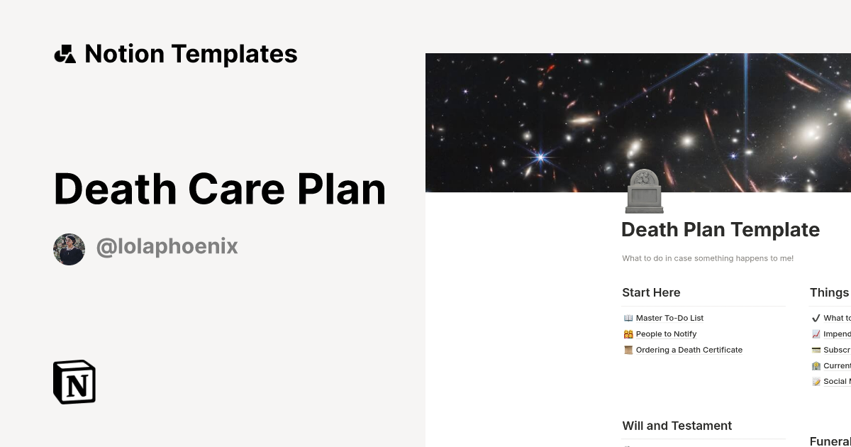 Death Care Plan Template by Lola Phoenix | Notion Marketplace