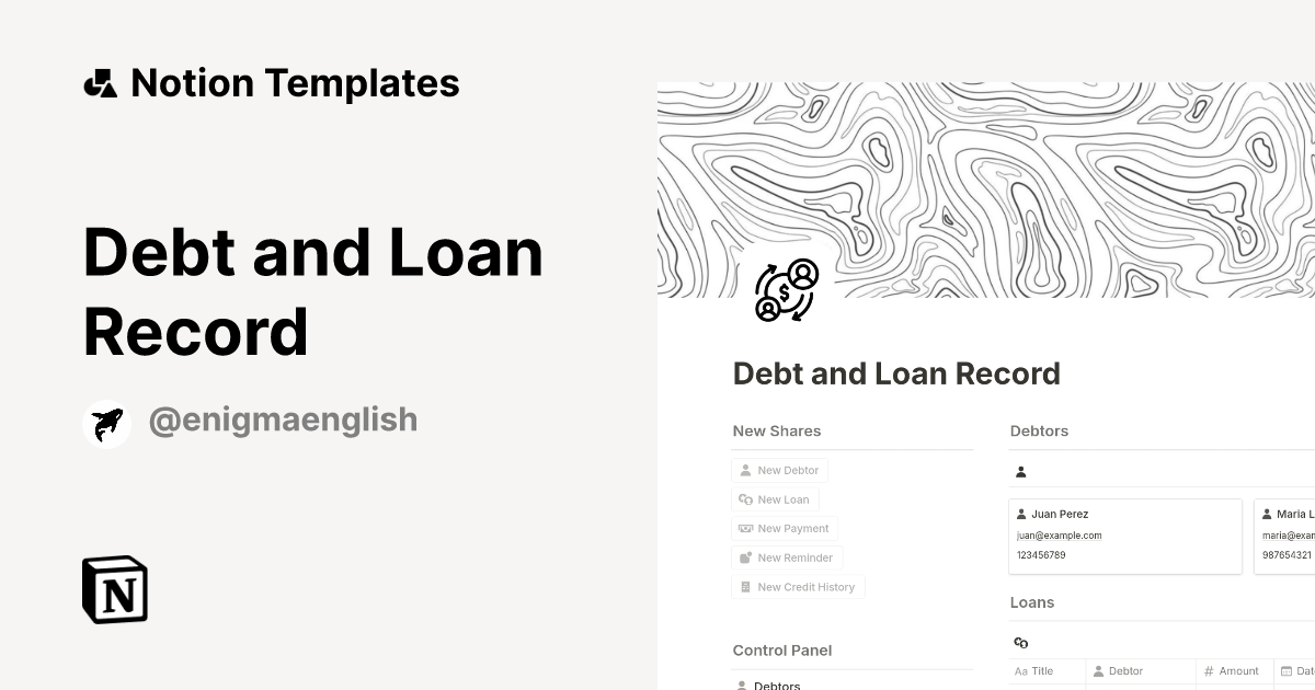 Debt and Loan Record Template by Enigma | Notion Marketplace