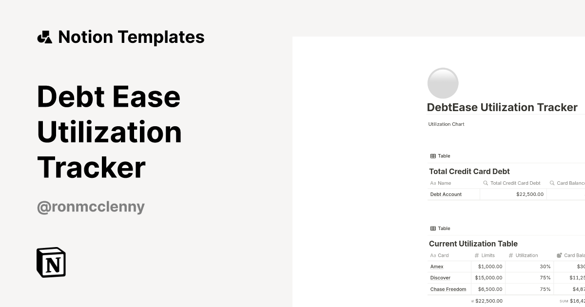 Debt Ease Utilization Tracker Template | Notion Marketplace