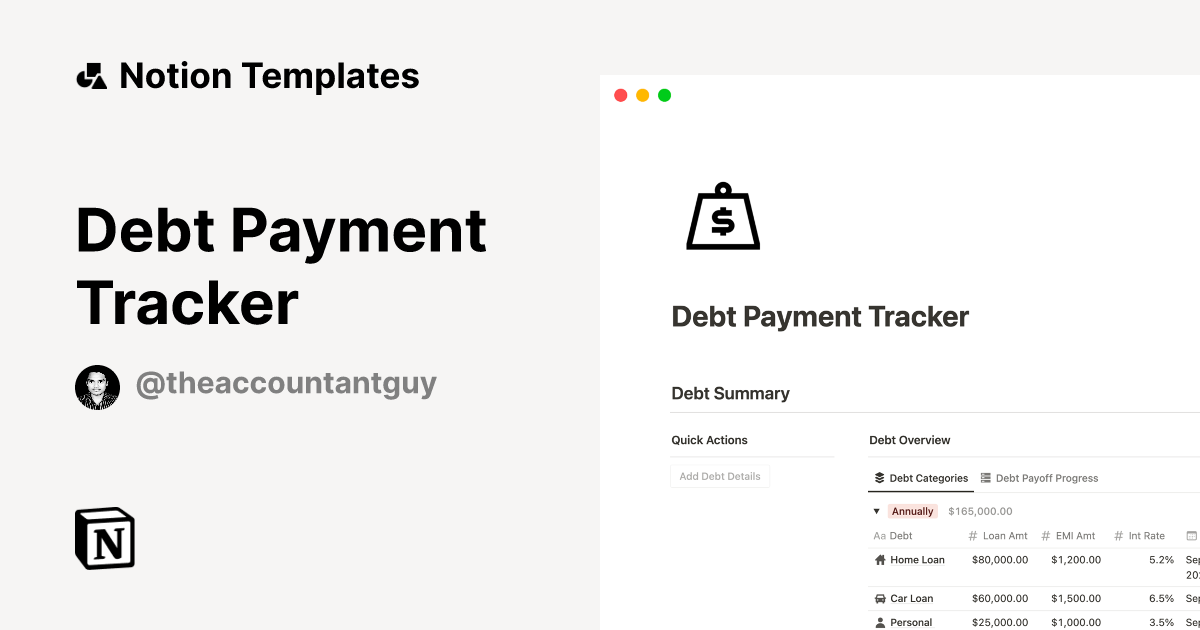 Debt Payment Tracker Template | Notion Marketplace