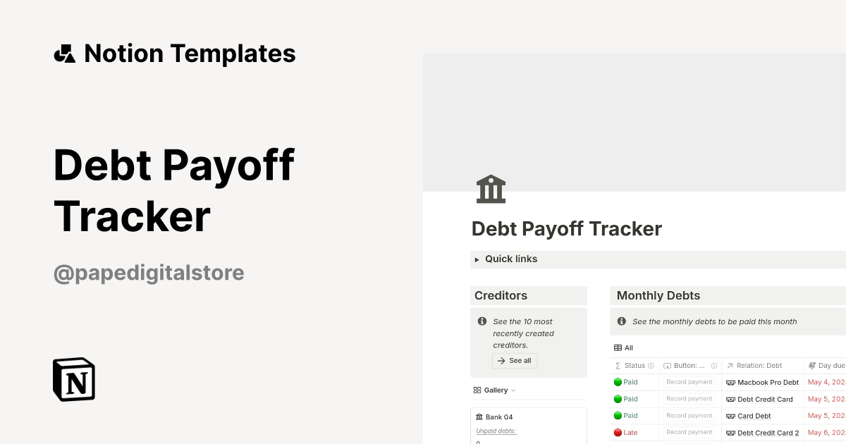 Debt Payoff Tracker Template | Notion Marketplace