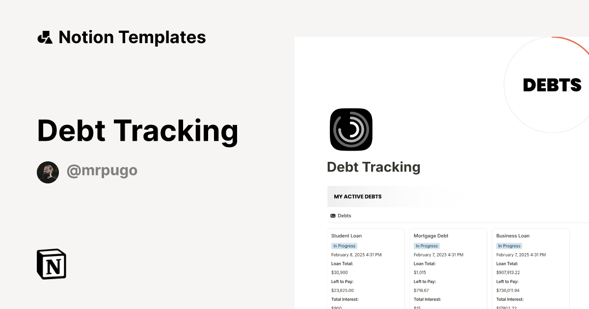 Debt Tracking Template by mrpugo | Notion Marketplace