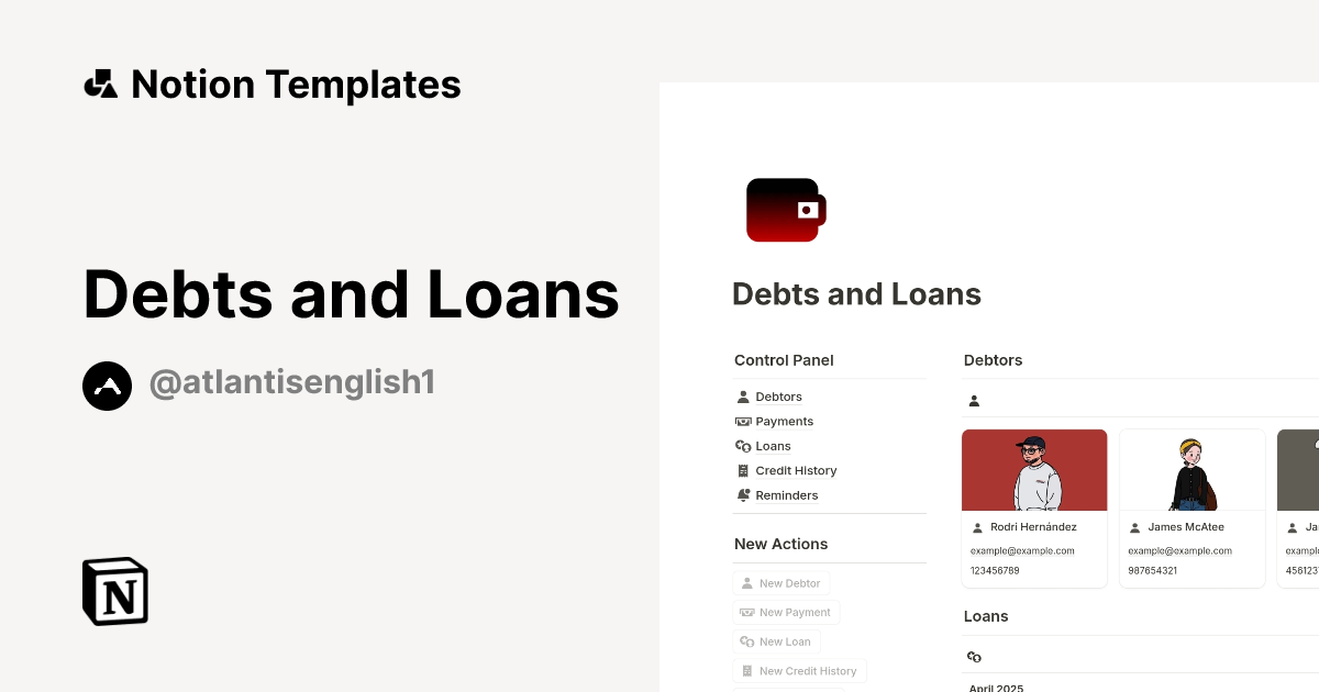 Debts and Loans Template by Atlantis English | Notion Marketplace