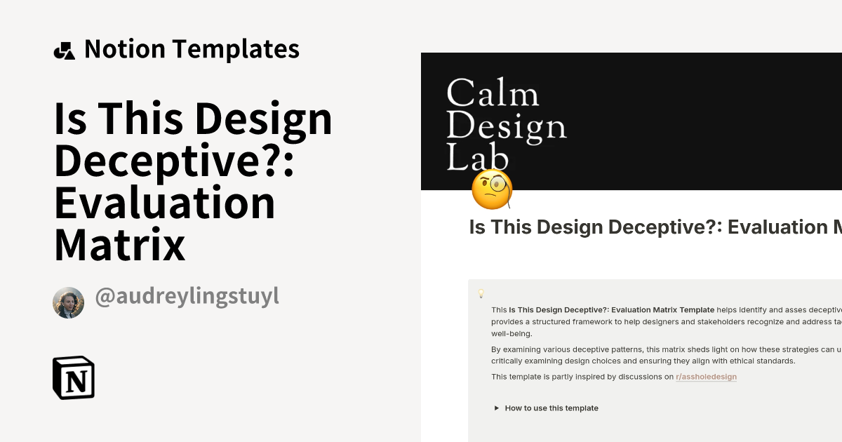 Is This Design Deceptive?: Evaluation Matrix Template by Calm Design ...