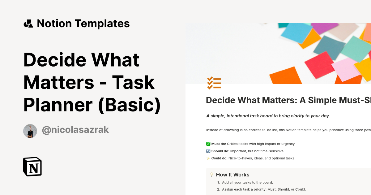 Decide What Matters - Task Planner (Basic) Template | Notion Marketplace