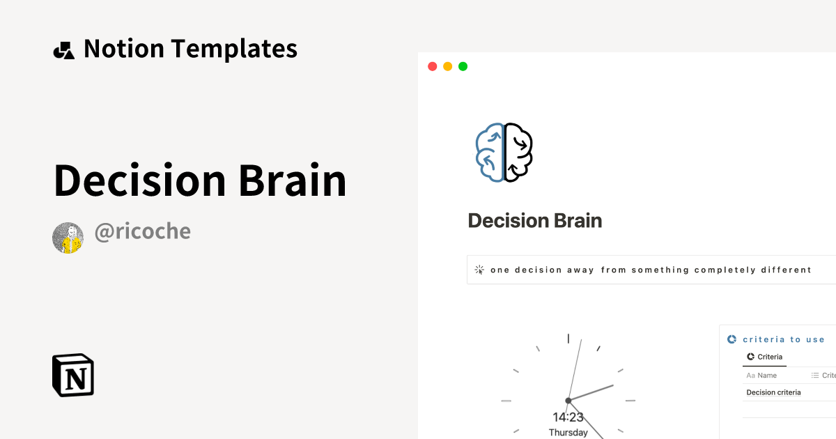 Decision Brain Template by Ricoche | Notion Marketplace