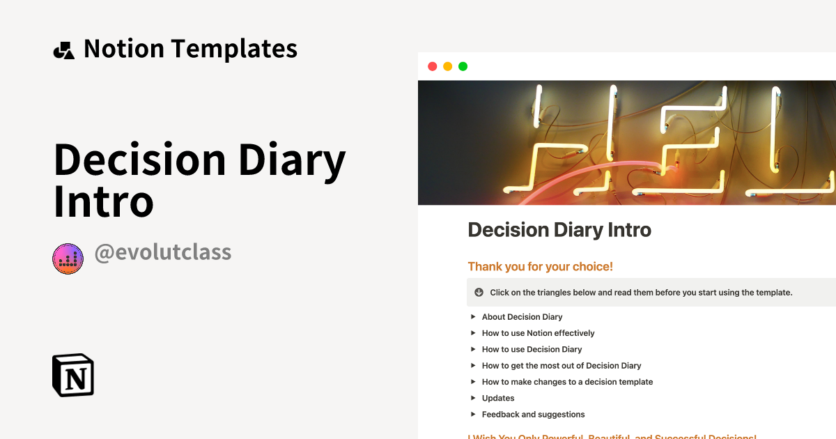 Decision Diary Intro Template | Notion Marketplace