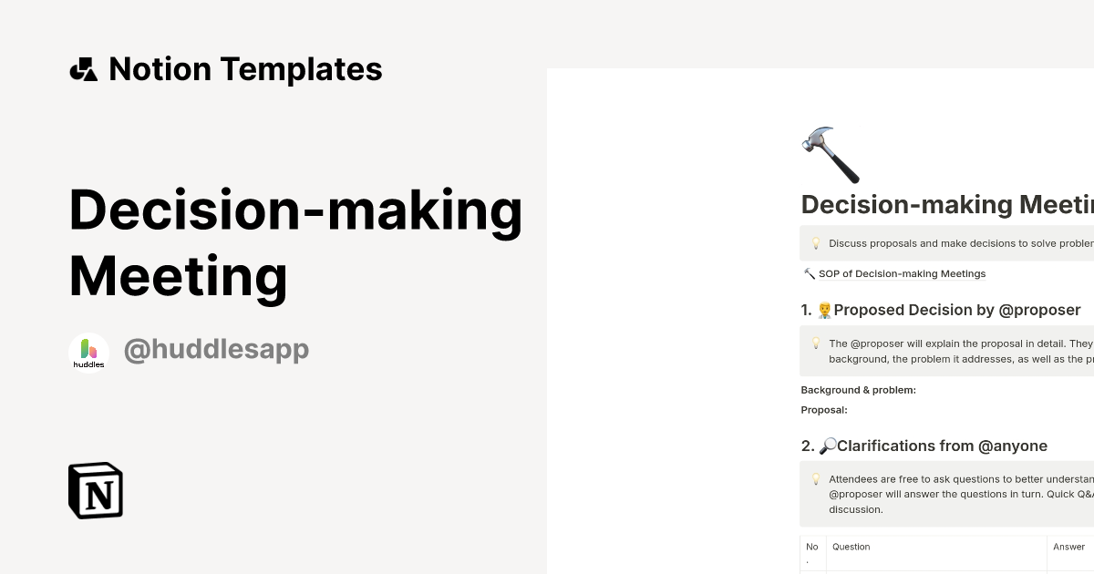 Decision-making Meeting Template by Huddles.app | Notion Marketplace