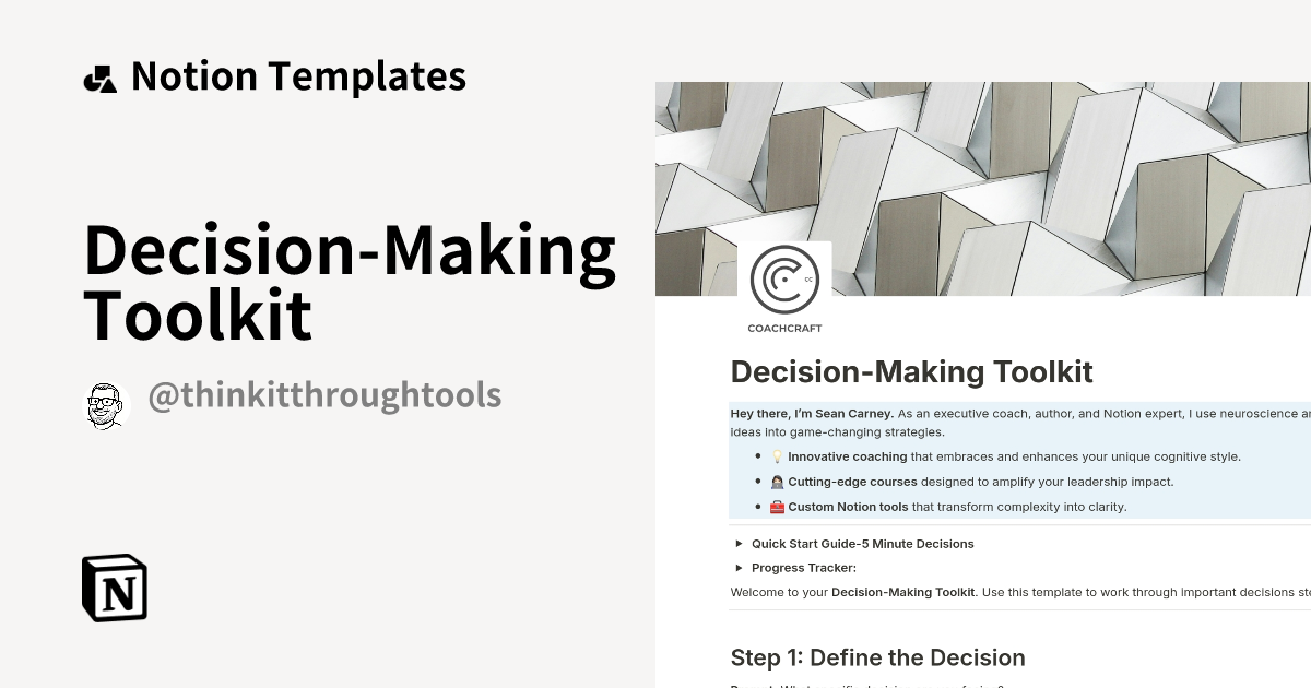 Decision-Making Toolkit Template by Think It Through Tools | Notion Marketplace