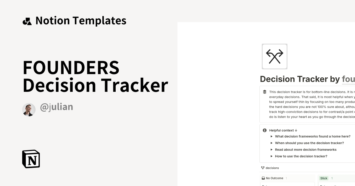 FOUNDERS Decision Tracker Template | Notion Marketplace