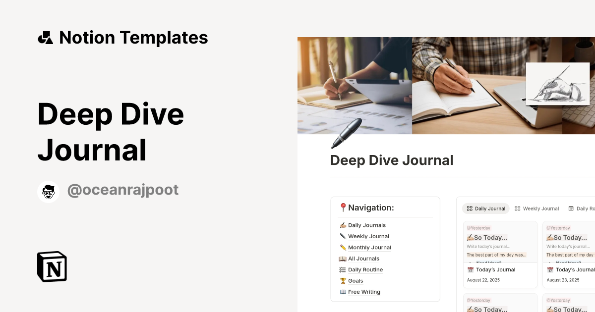 Deep Dive Journal Template | Notion Marketplace