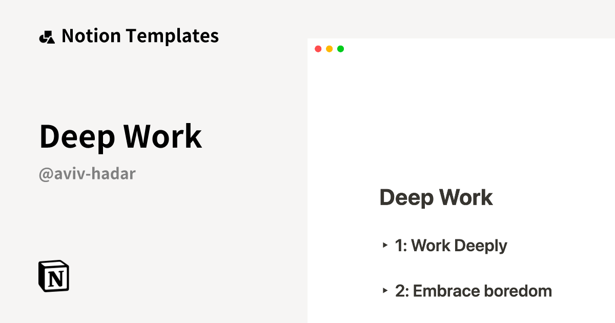 Deep Work Template by Aviv Hadar | Notion Marketplace