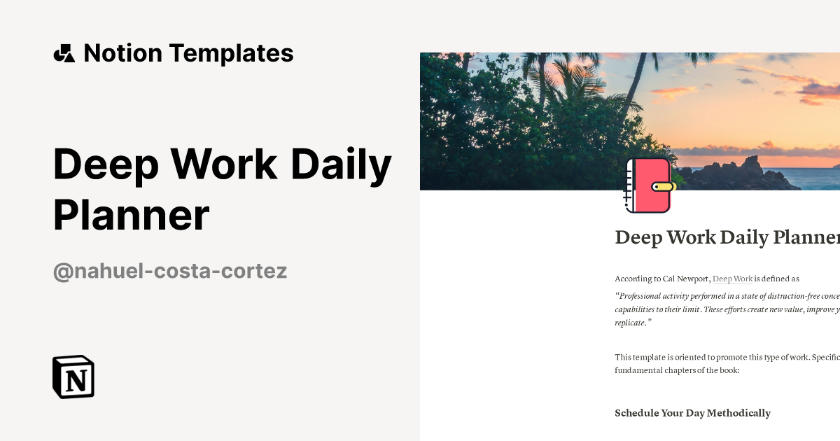 Deep Work Daily Planner Template by Nahuel Costa Cortez | Notion ...