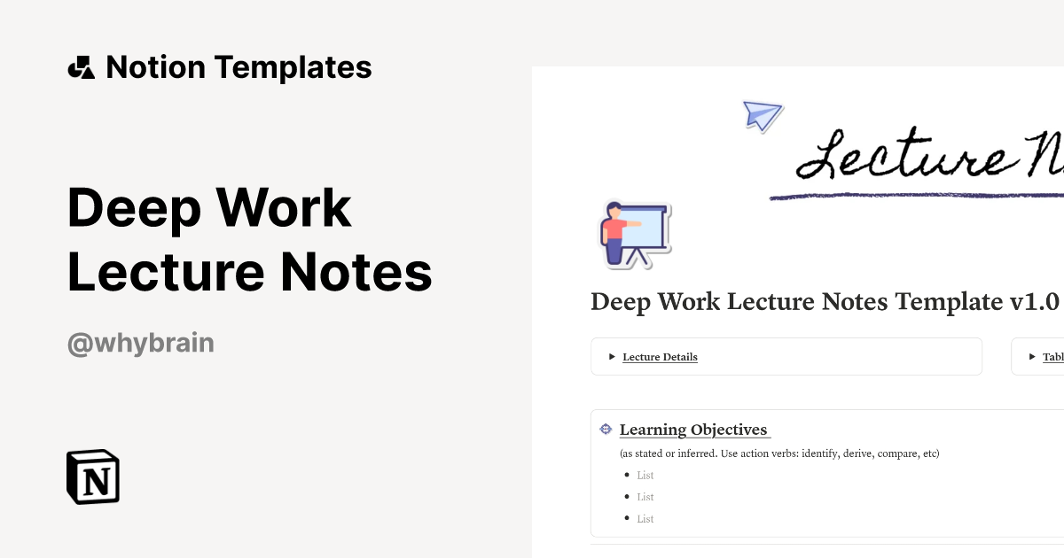 Deep Work Lecture Notes Template by WhyBrain? | Notion Marketplace