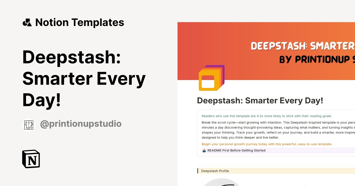 Deepstash: Smarter Every Day! Template by PrintionUp Studio | Notion Marketplace