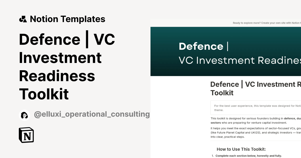 Defence | VC Investment Readiness Toolkit Template by Elluxi ...