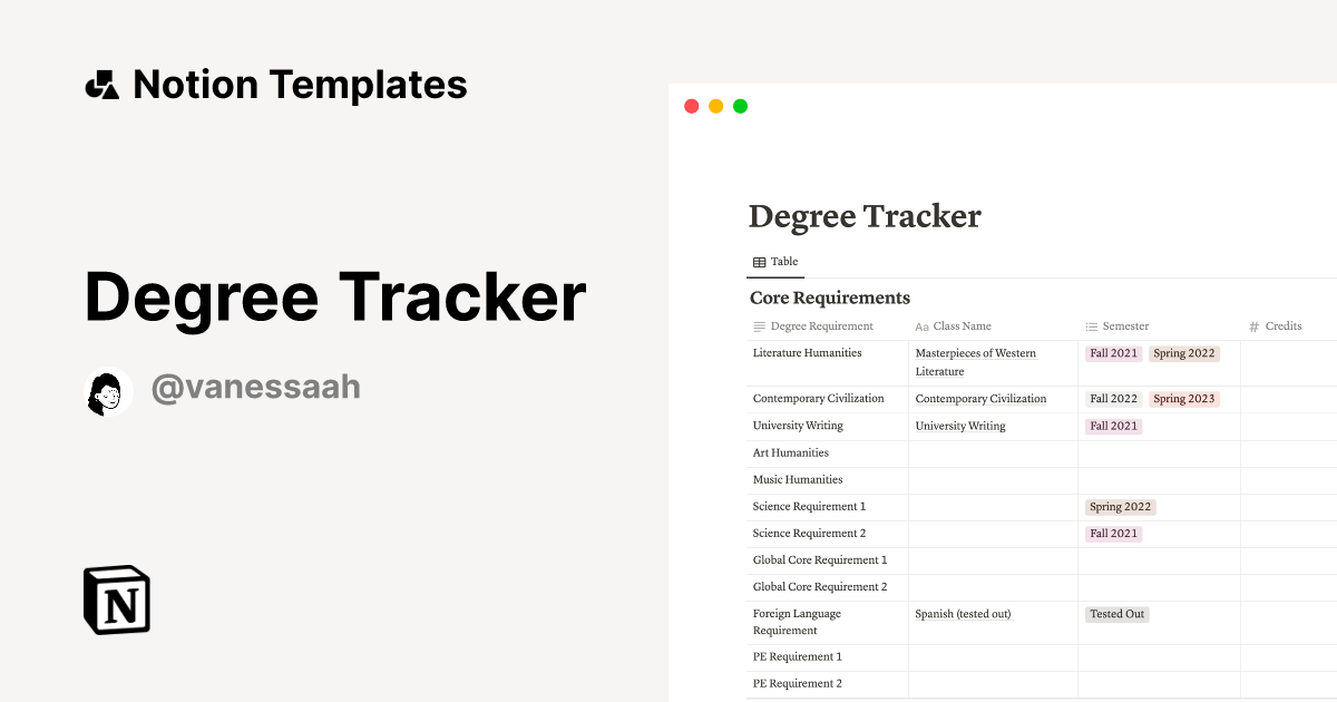 Degree Tracker Template by Vanessa | Notion Marketplace