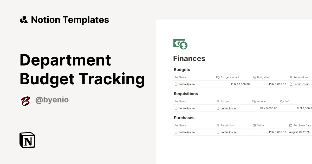 Department Budget Tracking Template by Byenio | Notion Marketplace