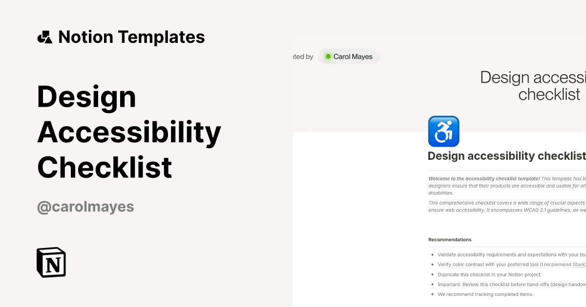 Design Accessibility Checklist Template by Carol Mayes | Notion Marketplace