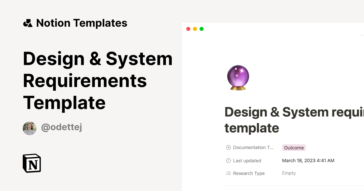 Design & System Requirements Template Template by Odette Jansen | Notion Marketplace