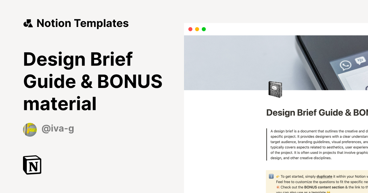 Design Brief Guide & BONUS material Template by Iva G | Notion Marketplace