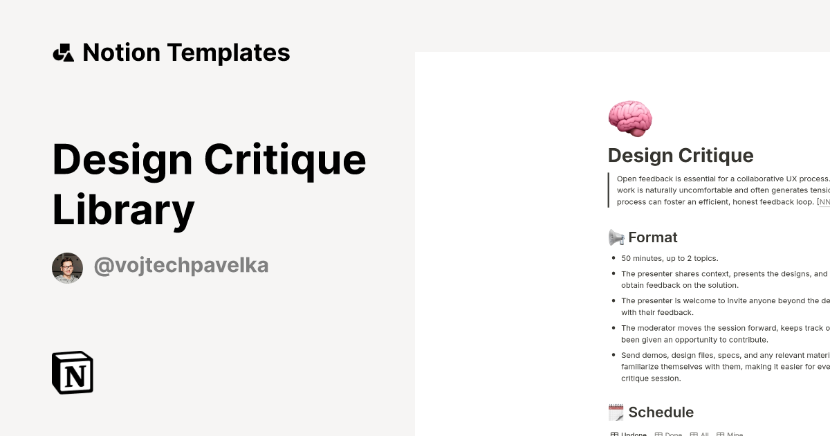 Design Critique Library Template by Vojtech Pavelka | Notion Marketplace