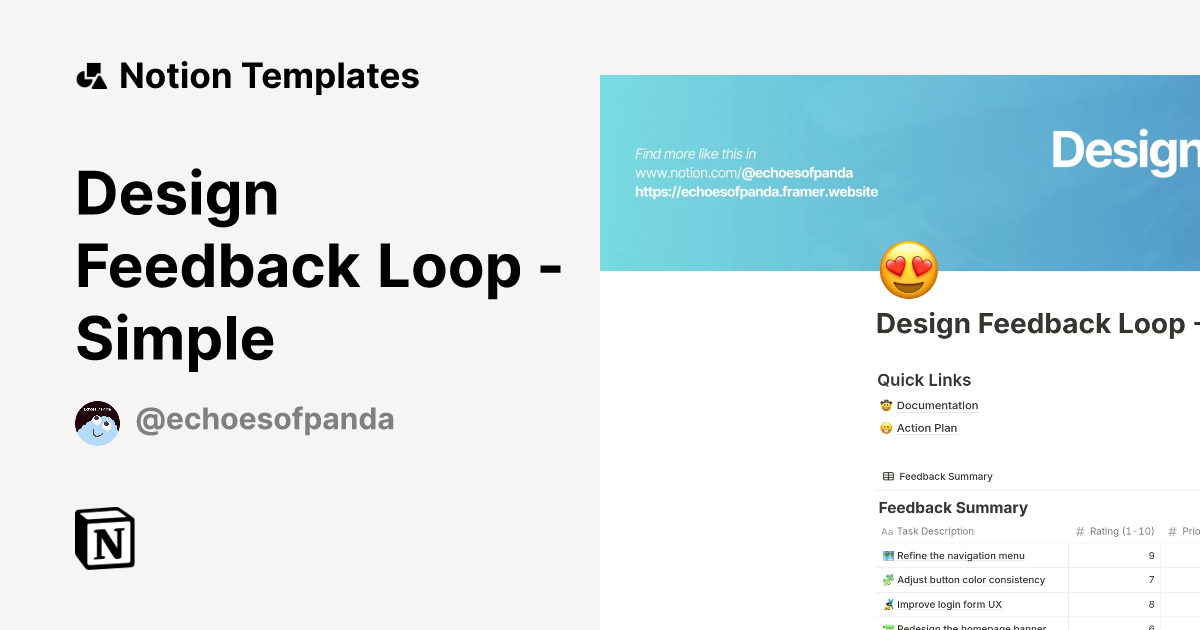 Design Feedback Loop - Simple Template by Echoes of Panda🐼 | Notion Marketplace