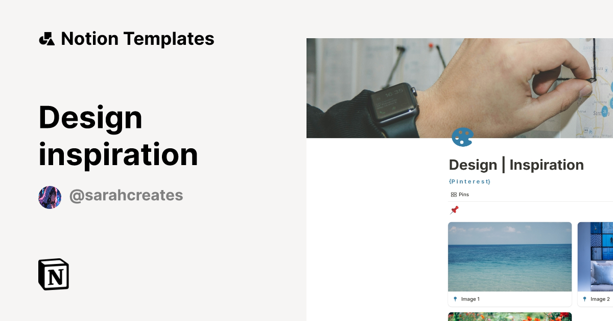 Design inspiration Template by Sarah Shariq Saleem | Notion Marketplace