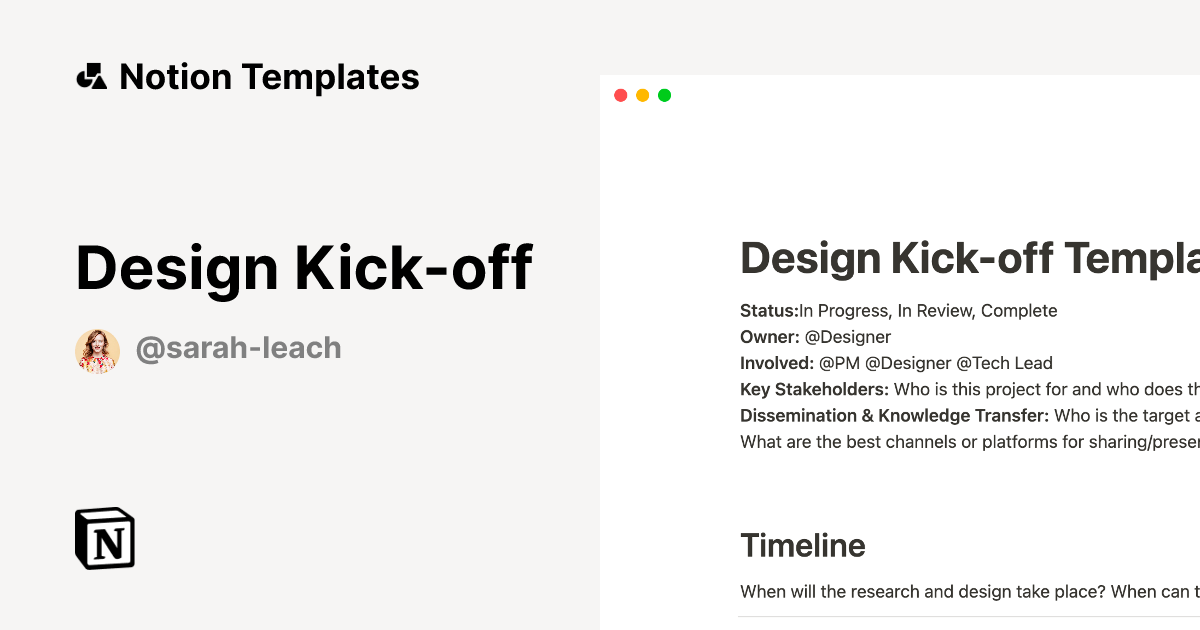 Design Kick-off Template by Sarah Leach | Notion Marketplace