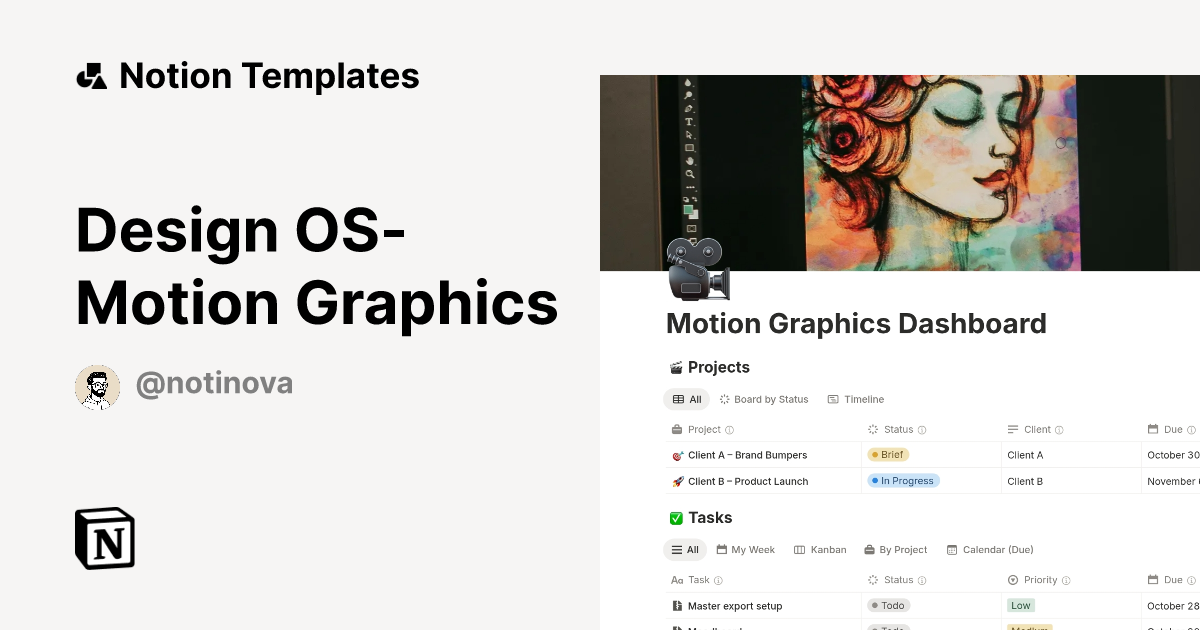 Design OS-Motion Graphics Template by NotiNova | Notion Marketplace