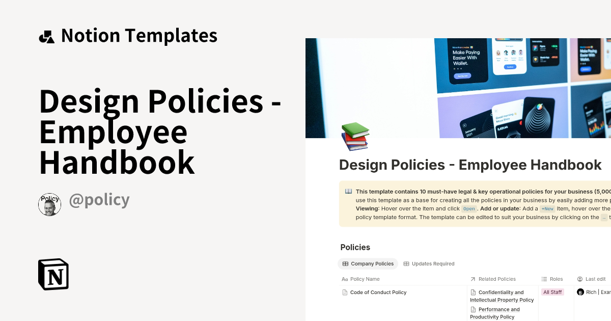 Design Policies - Employee Handbook Template by Policy | Notion Marketplace